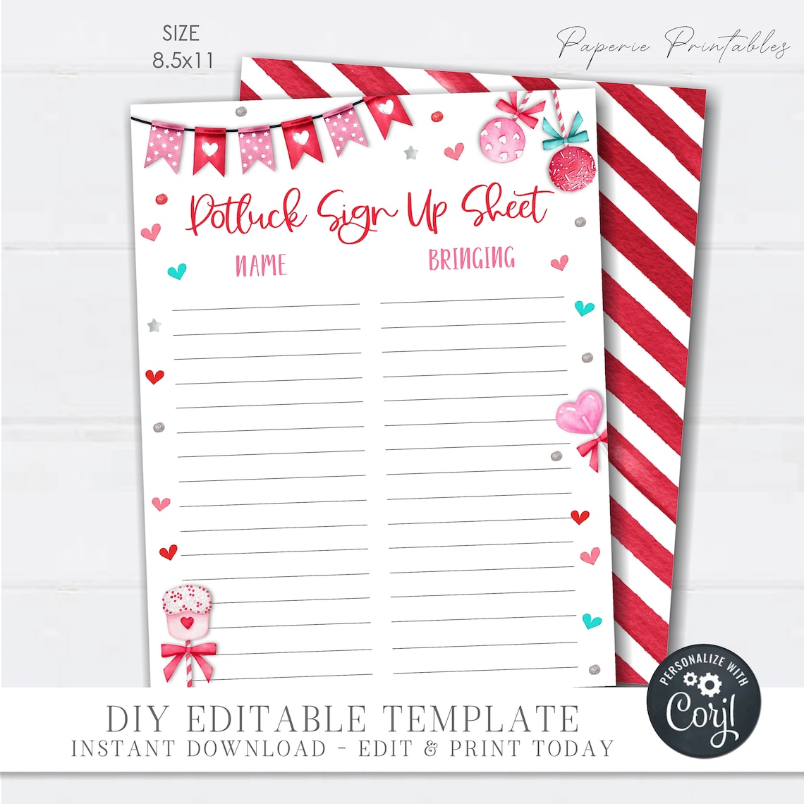 Editable Valentine's Day Potluck Sign up Sheet Potluck - Etsy