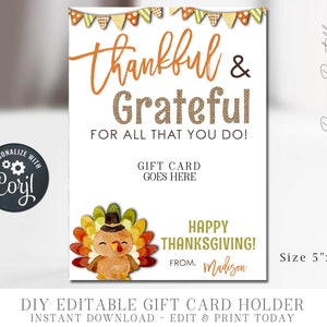 Editable Thanksgiving Gift Card Holder: Thanks a Latte (digital ...