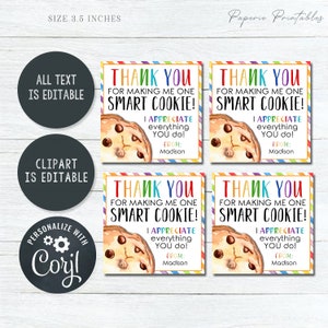 EDITABLE Cookie Teacher Appreciation Gift Tag, One Smart Cookie Teacher ...