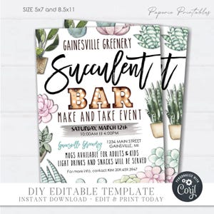 Succulent Bar Event Flyer Template: DIY Editable Design (5x7 & 8.5x11 ...
