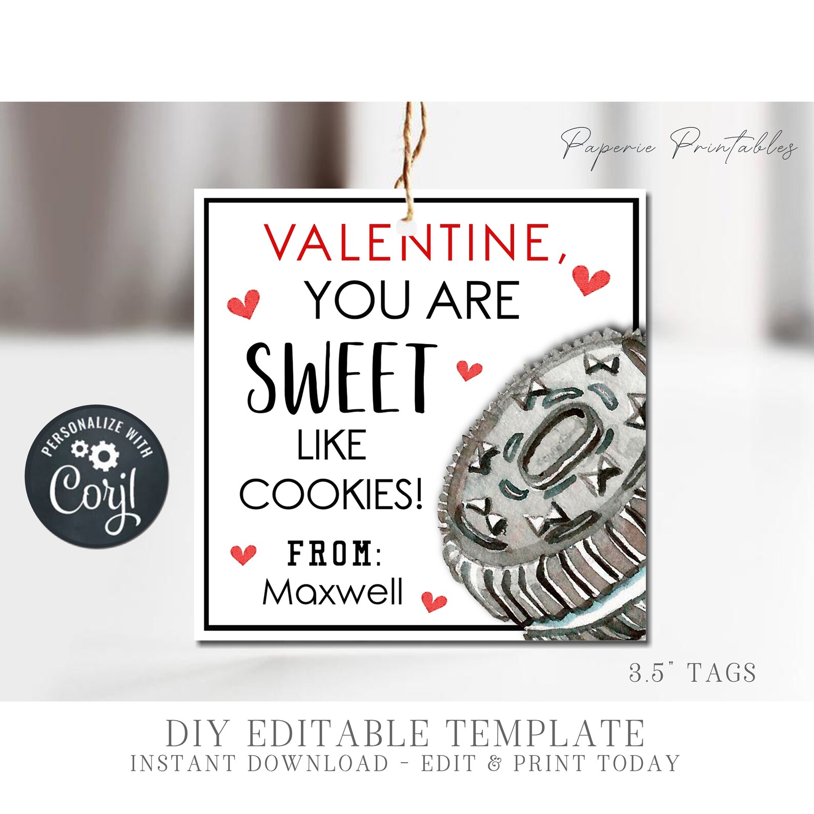 EDITABLE Cookie Valentine Cards Cookie Valentine Tags School - Etsy