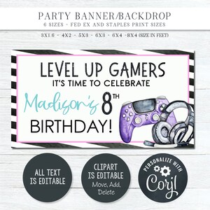 Editable Video Game Birthday Backdrop Banner (DIY With Corjl) #BP155 - Etsy