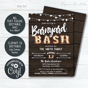 Editable Barnyard Bash Invitation, Family Barbeque, Backyard BBQ ...