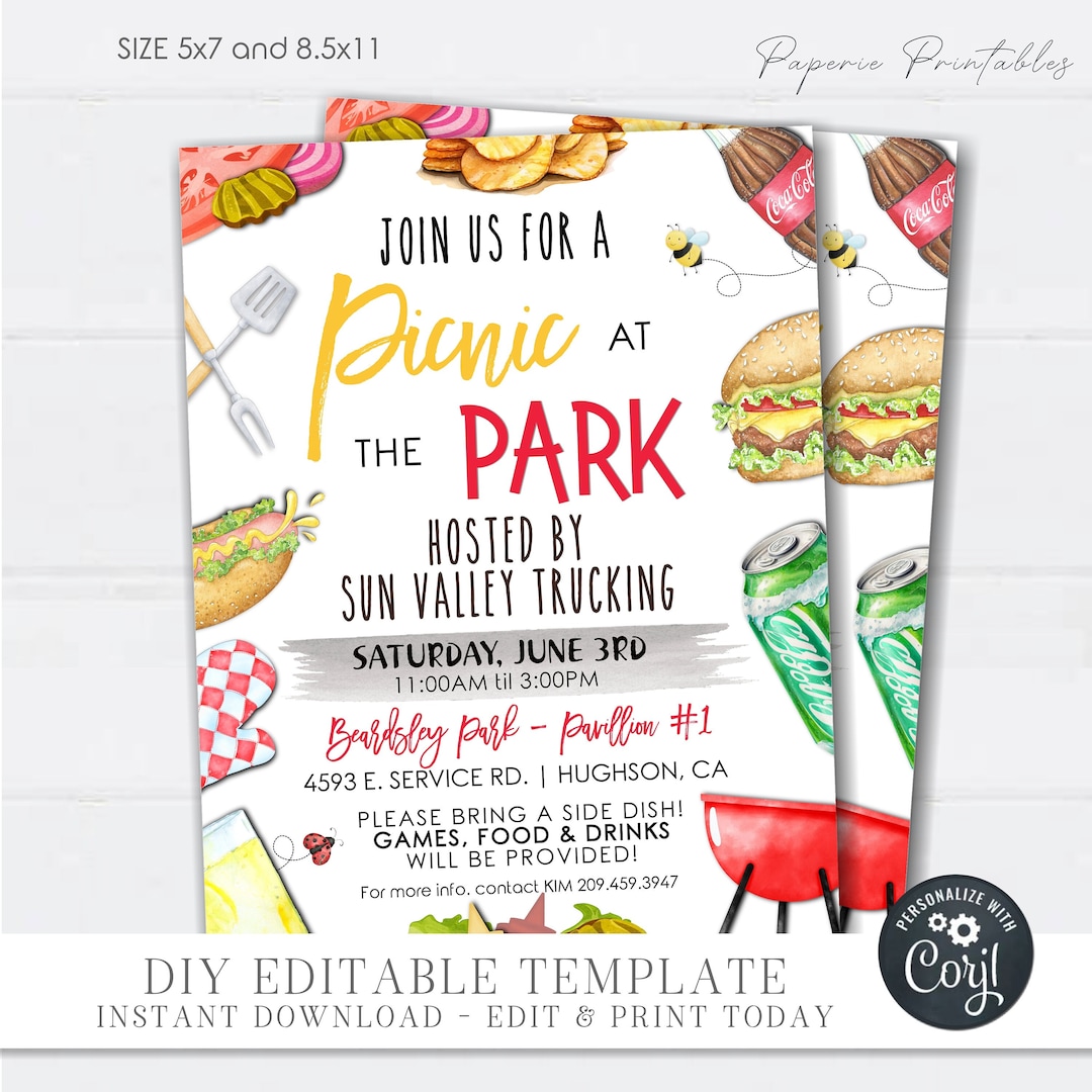 Editable Picnic at the Park Company Picnic, Client Appreciation Picnic ...