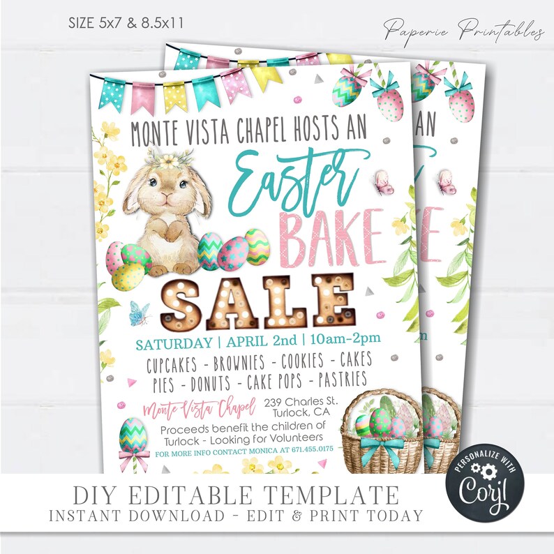 EDITABLE Easter Bake Sale Flyer, Printable Easter Event Flyer, Easter ...