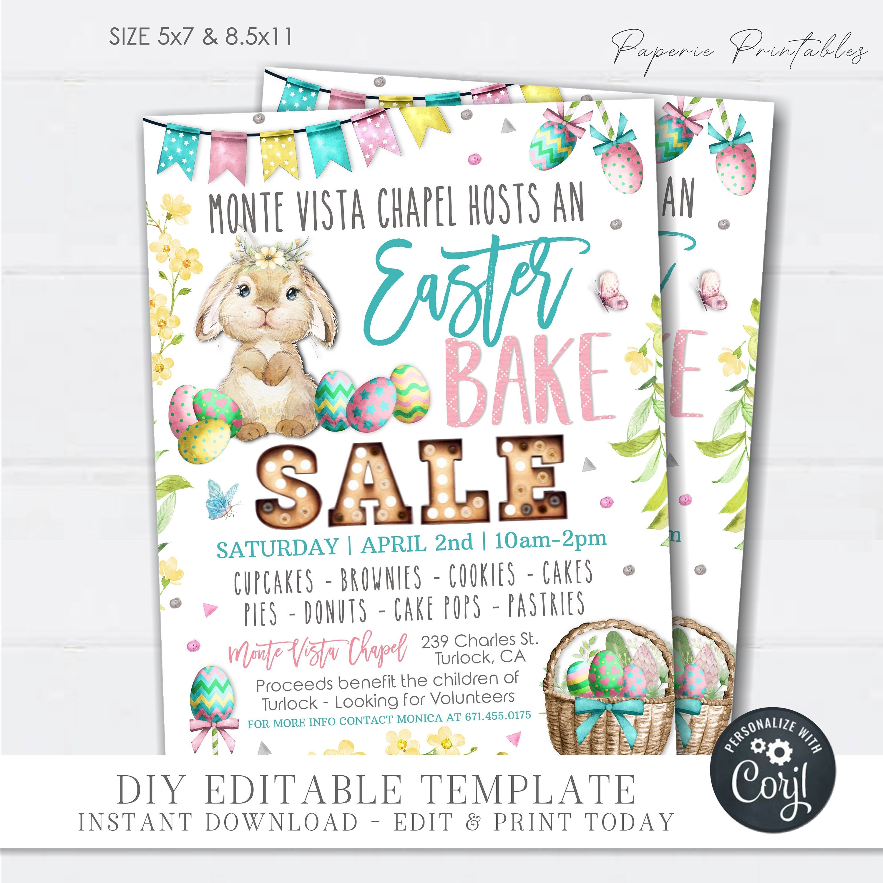 EDITABLE Easter Bake Sale Flyer Printable Easter Event Flyer - Etsy
