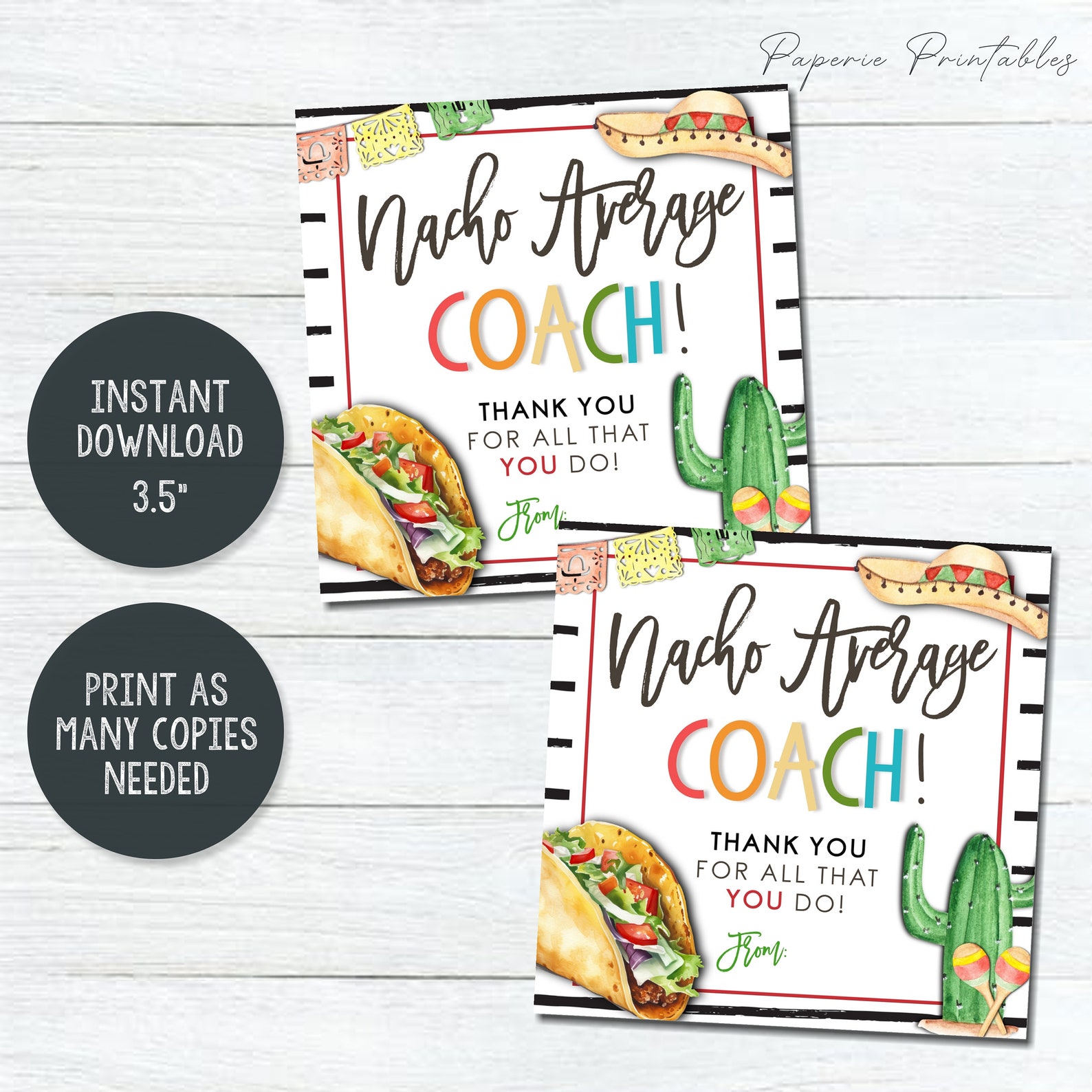 EDITABLE Nacho Average Coach Appreciation Gift Tag Taco Coach - Etsy