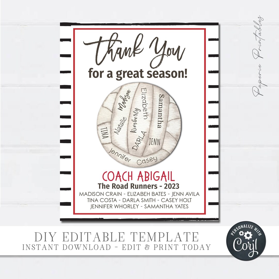 EDITABLE Volleyball Coach Gift Printable, Coach Appreciation Gift, Team ...