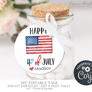 Editable Happy 4th of July Tags, American Flag Tag, Happy 4th of July ...