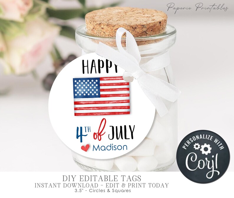 Editable Happy 4th of July Tags American Flag Tag Happy 4th - Etsy