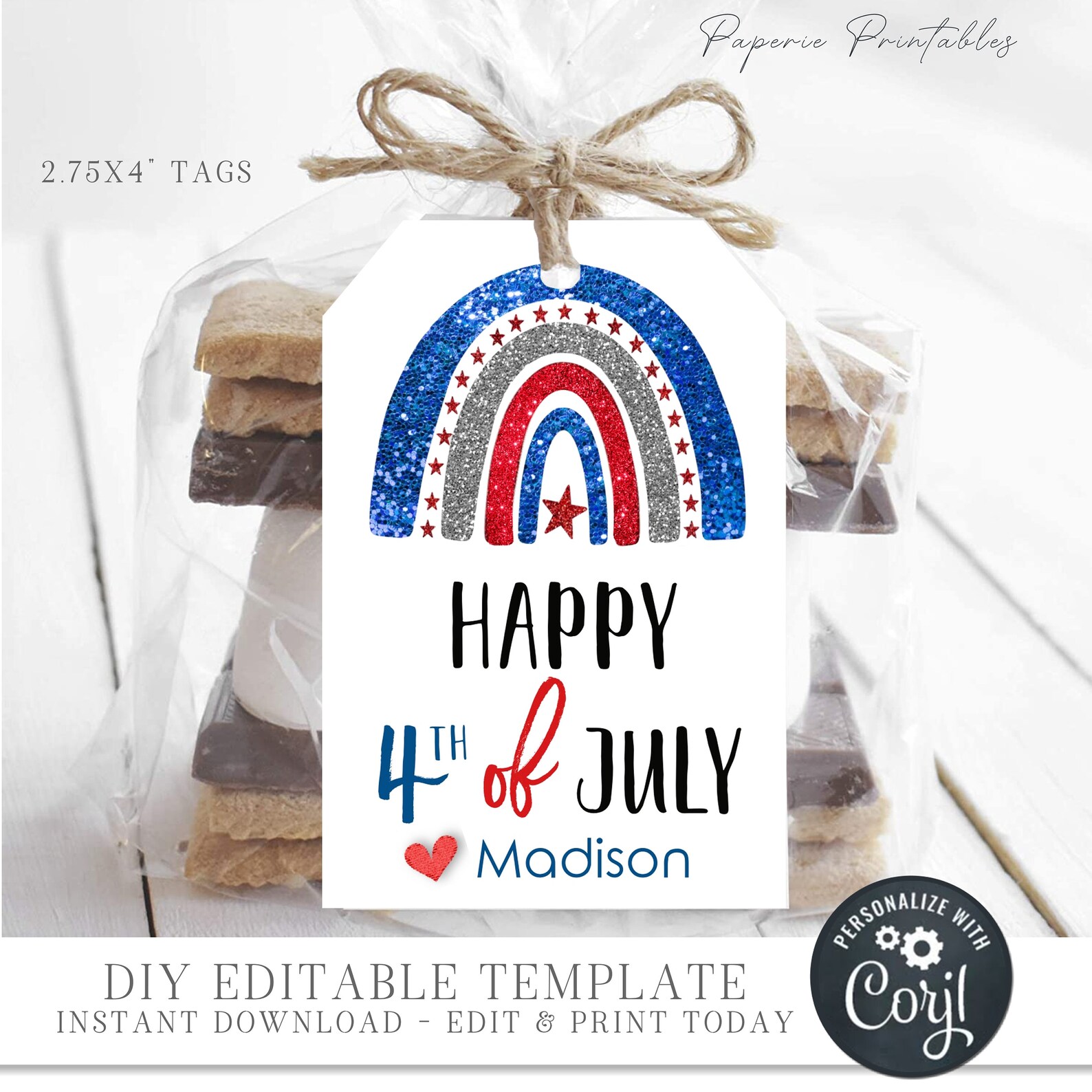 Editable Happy 4th of July Tags Rainbow 4th of July Tag - Etsy