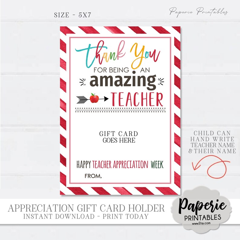 Editable Teacher Appreciation Gift Card Holder (5x7) (corjl) - Etsy