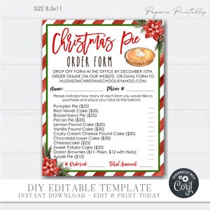 EDITABLE Christmas Bake Sale Order Form, Christmas Pie Sale Order Form ...