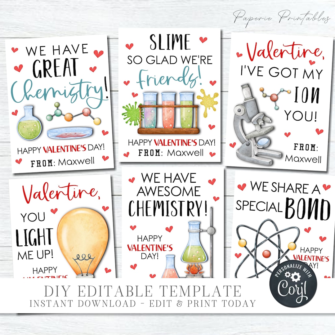 EDITABLE Science Valentine Cards, Kid Valentine Cards, School Valentine ...