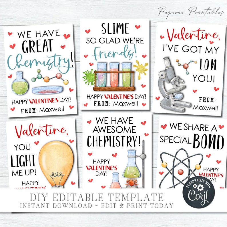 EDITABLE Science Valentine Cards Kid Valentine Cards School - Etsy