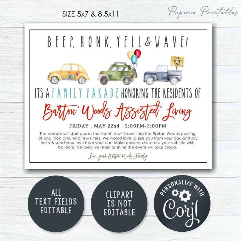 EDITABLE Assisted Living Family Parade Drive by Parade Flyer | Etsy