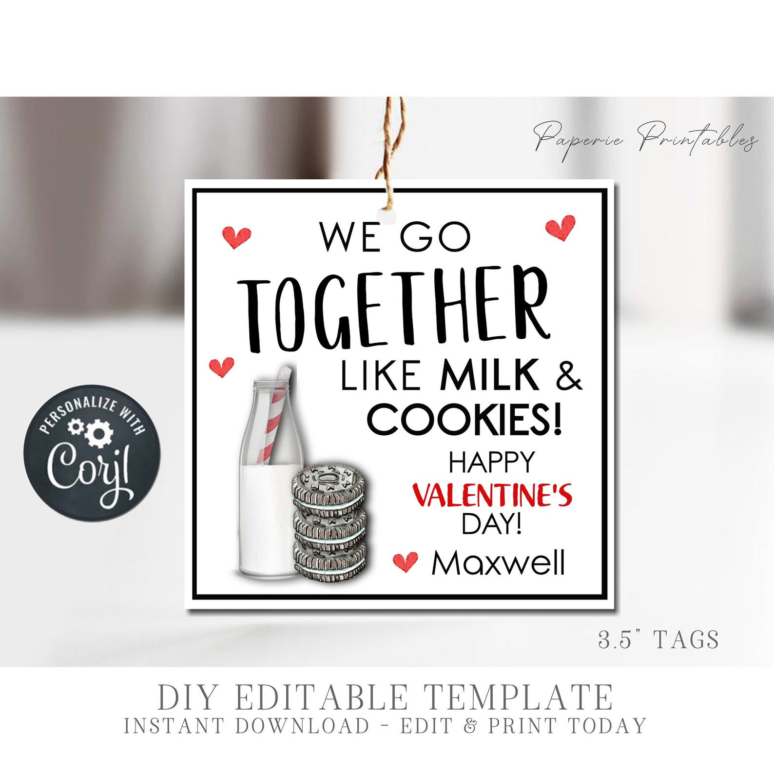 EDITABLE Cookie Valentine Cards Cookie Valentine Tags School - Etsy