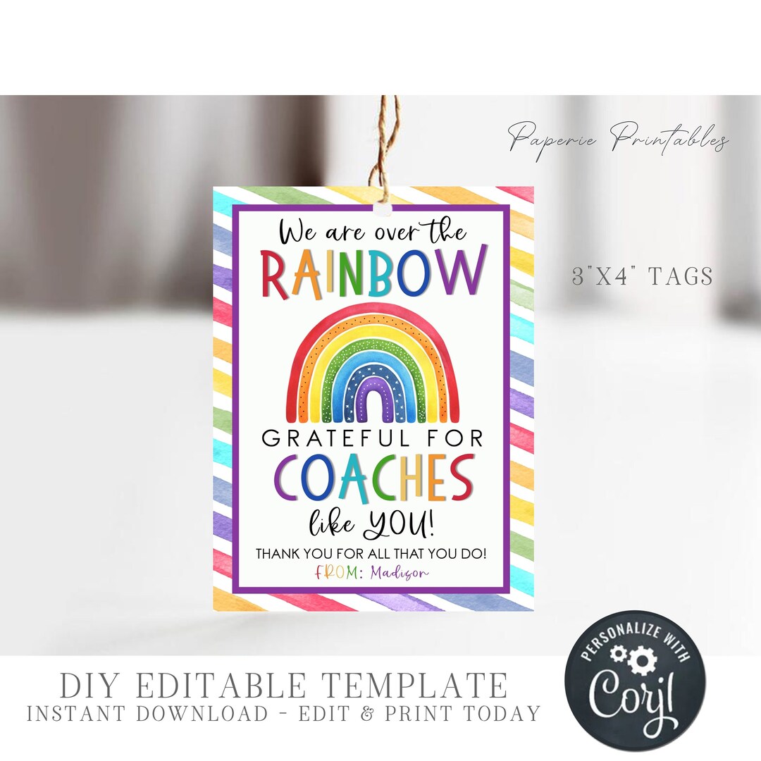 EDITABLE Rainbow Coach Appreciation Gift Tag, Thank You Coach ...