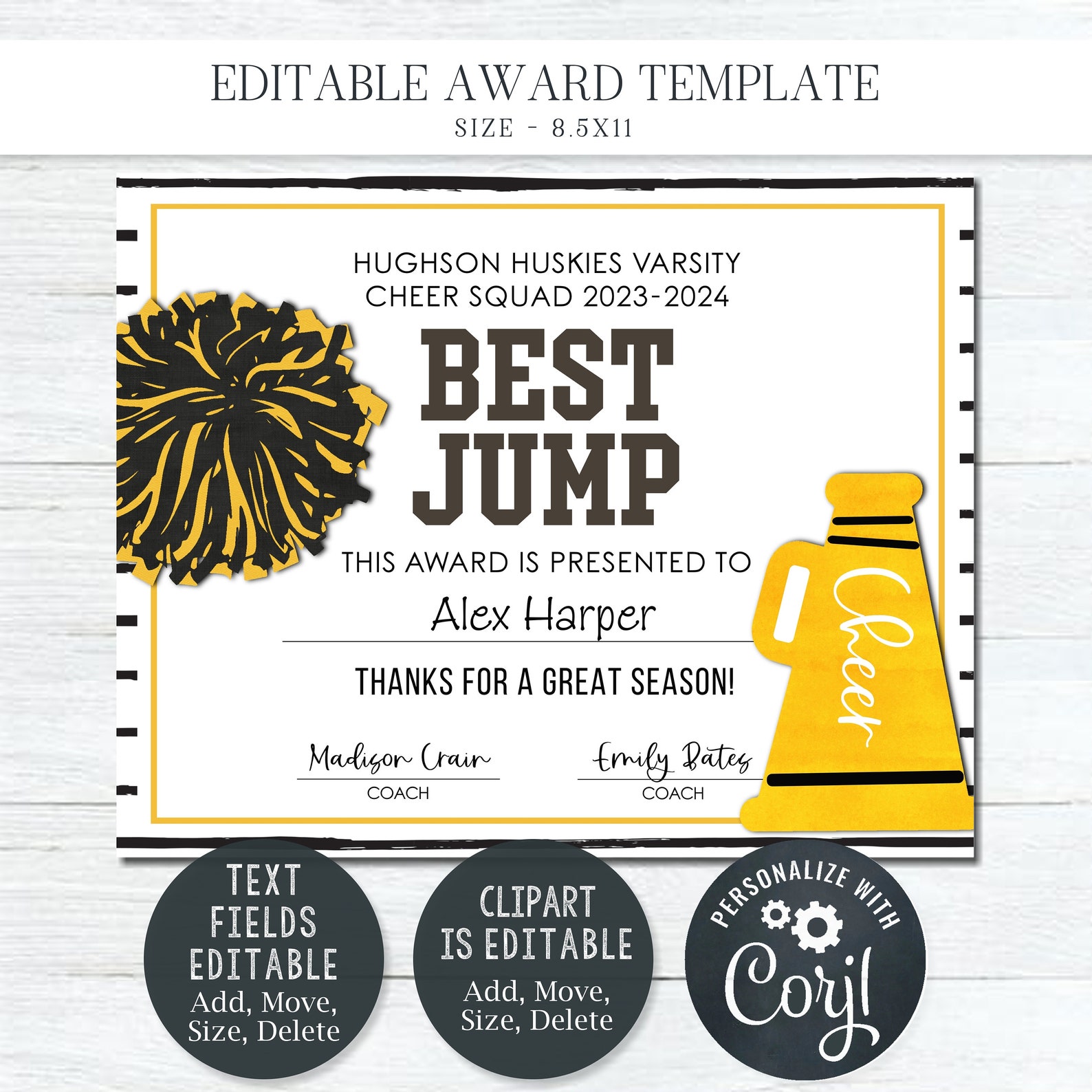 Editable Cheerleading Awards, End of Season Award, Cheer Team Party ...