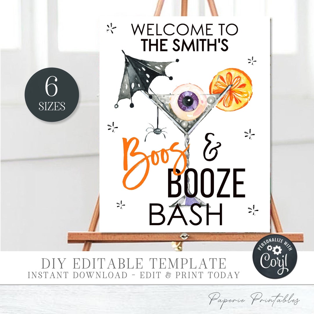 Editable Boos & Booze Halloween Party Welcome Sign (digital Download) # ...