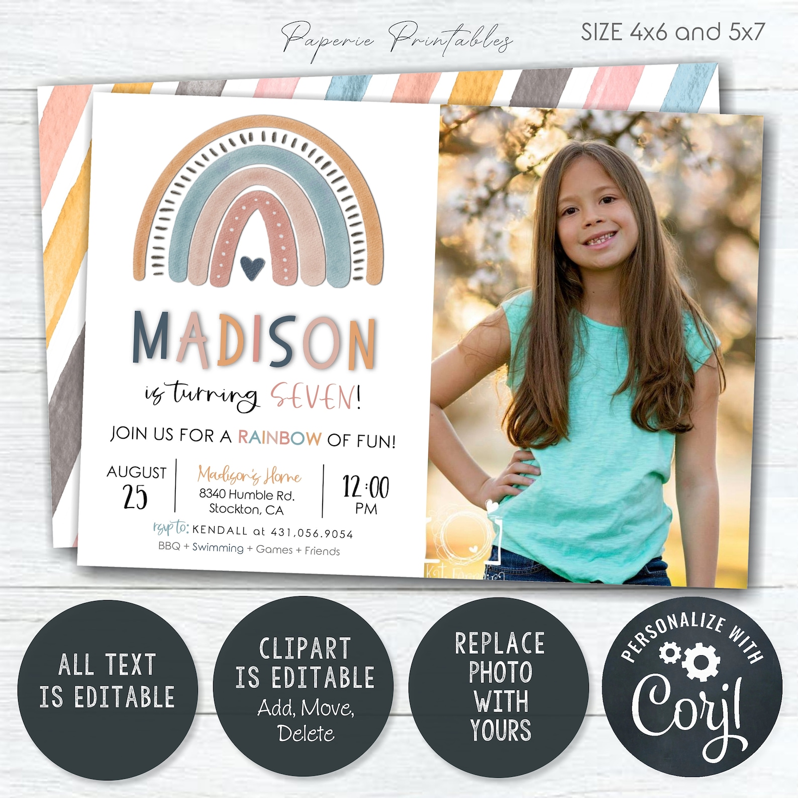 EDITABLE Boho Rainbow Birthday Invitation Rainbow Invitation - Etsy