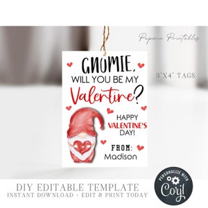 EDITABLE Gnome Valentine Cards, Kid Valentine Cards, School Valentine ...