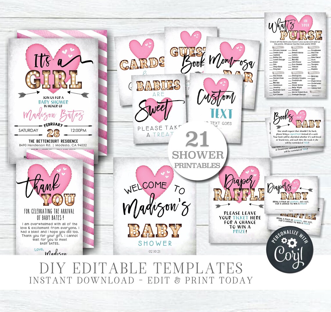 EDITABLE Valentine's Day Baby Shower Bundle Sweetheart | Etsy