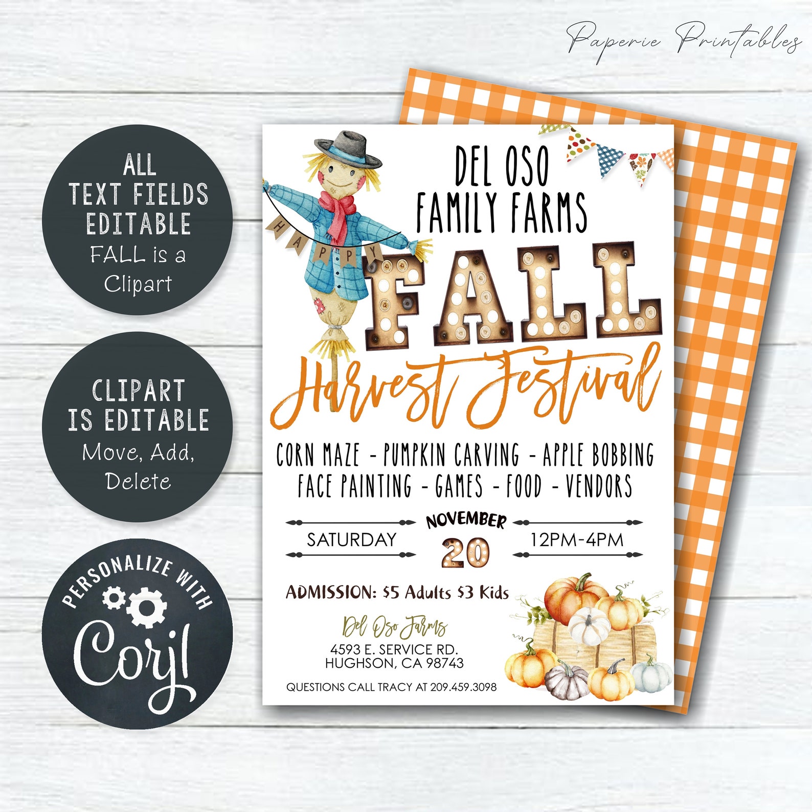 EDITABLE Fall Harvest Festival Flyer School Festival Flyer - Etsy