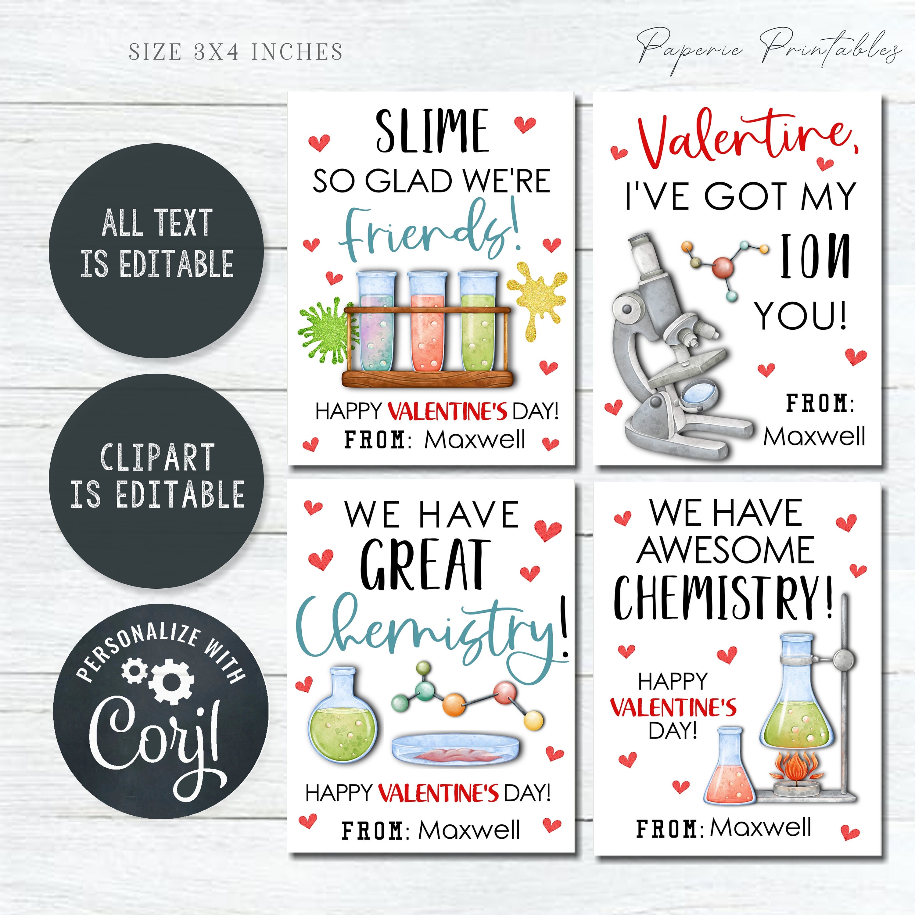 Editable Science Valentine Cards: Chemistry Printables (DIY With Corjl ...
