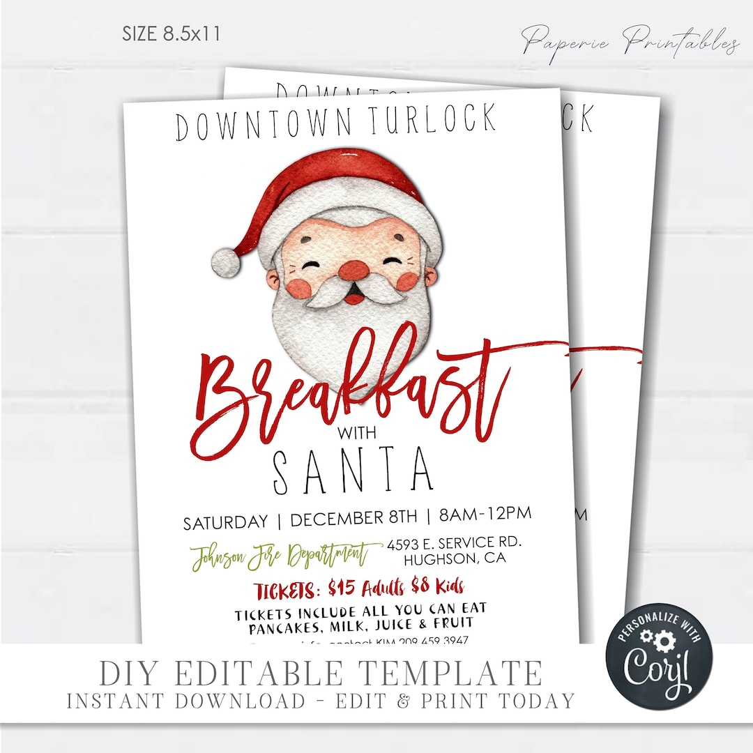 EDITABLE Breakfast With Santa Template, Breakfast With Santa Flyer ...