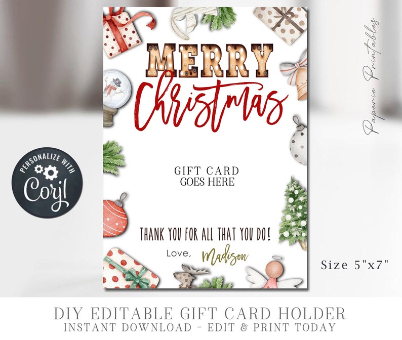 EDITABLE Christmas Gift Card Holder Employee Appreciation - Etsy