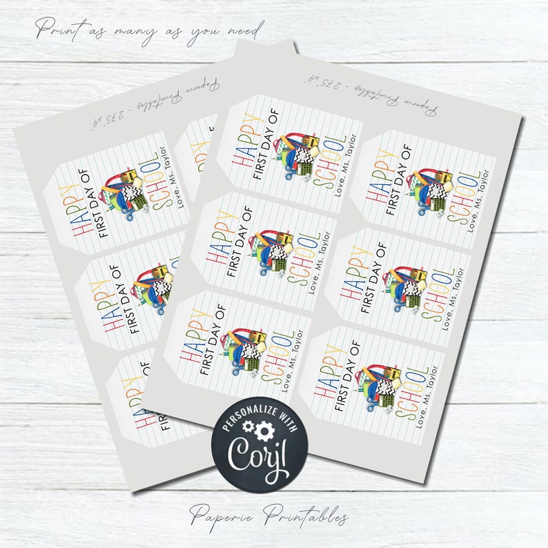 EDITABLE First Day of School Printable Tag Back to School | Etsy