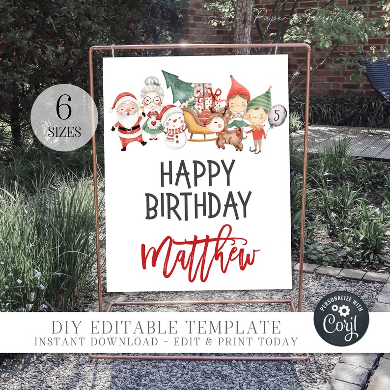 Editable Christmas Birthday Party Sign Happy Birthday Sign - Etsy