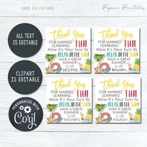 EDITABLE End of School Teacher Gift Tags, Teacher Appreciation Gift ...