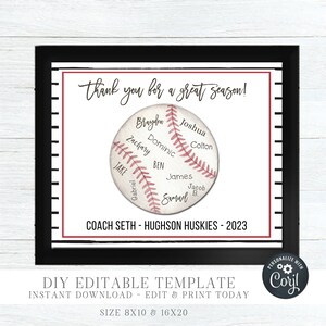 EDITABLE Baseball Coach Gift Printable, Coach Appreciation Gift, Team ...