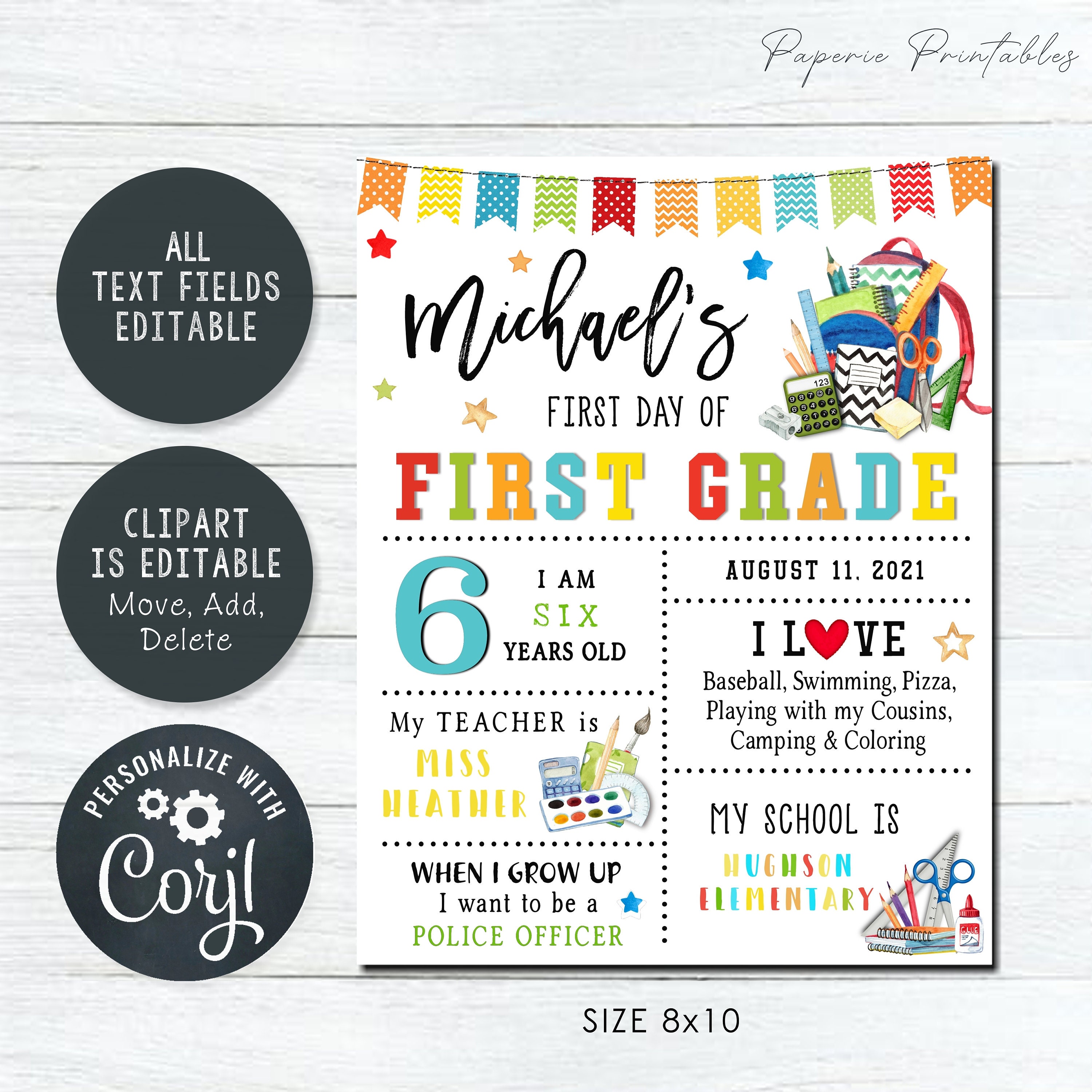 EDITABLE First Day of School Sign Back to School Sign First | Etsy