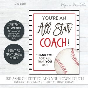 EDITABLE Baseball Appreciation Sign Teacher or Coach, Baseball Coach ...