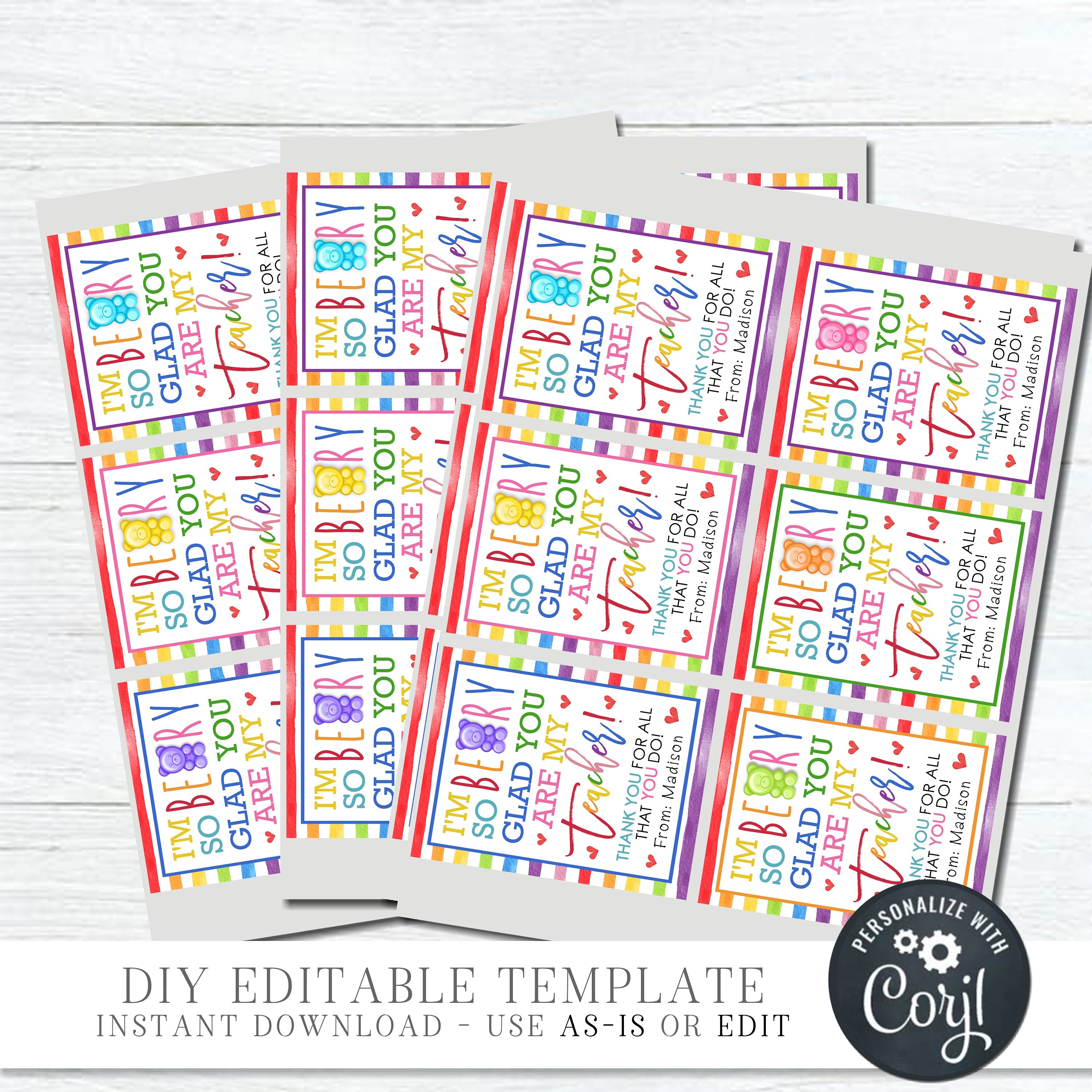 Editable Gummy Bear Teacher Appreciation Gift Tag (digital Download) - Etsy