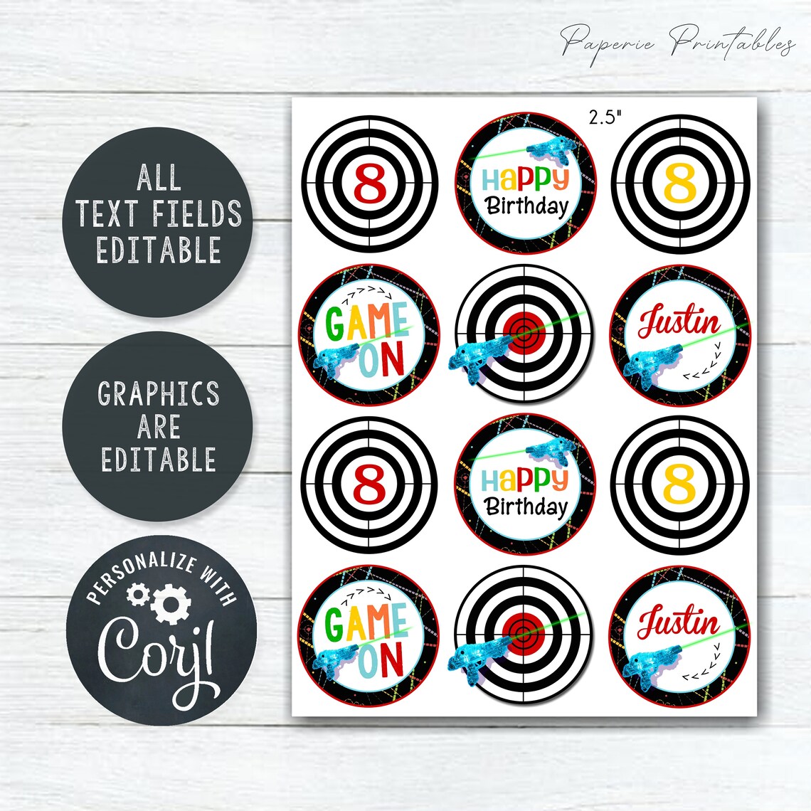 Editable Laser Tag Birthday Party Cupcake Toppers Laser Tag - Etsy