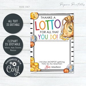 EDITABLE Lotto Teacher Appreciation Gift Ticket Holder, Thanks a LOTTO ...