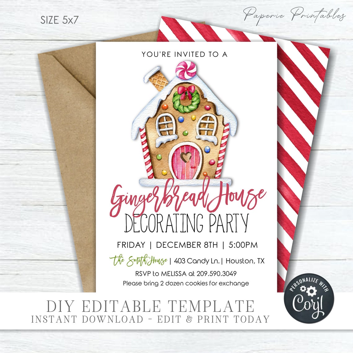 EDITABLE Gingerbread House Decorating Party Invitation - Etsy