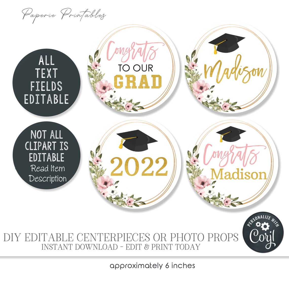EDITABLE Female Graduation Decorations 2022 Class of 2022 | Etsy