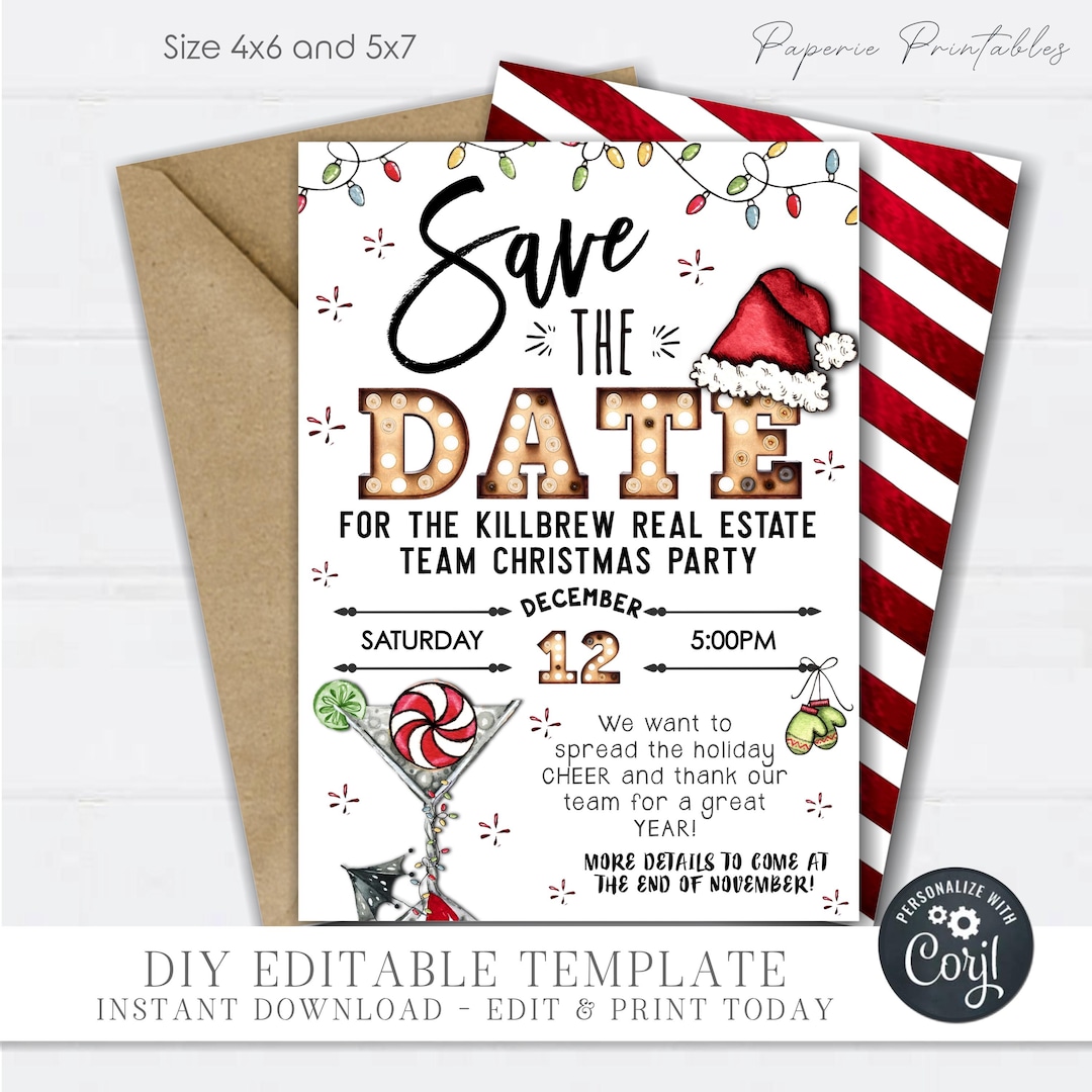 EDITABLE Save the Date Christmas Party, Christmas Party Save the Date ...