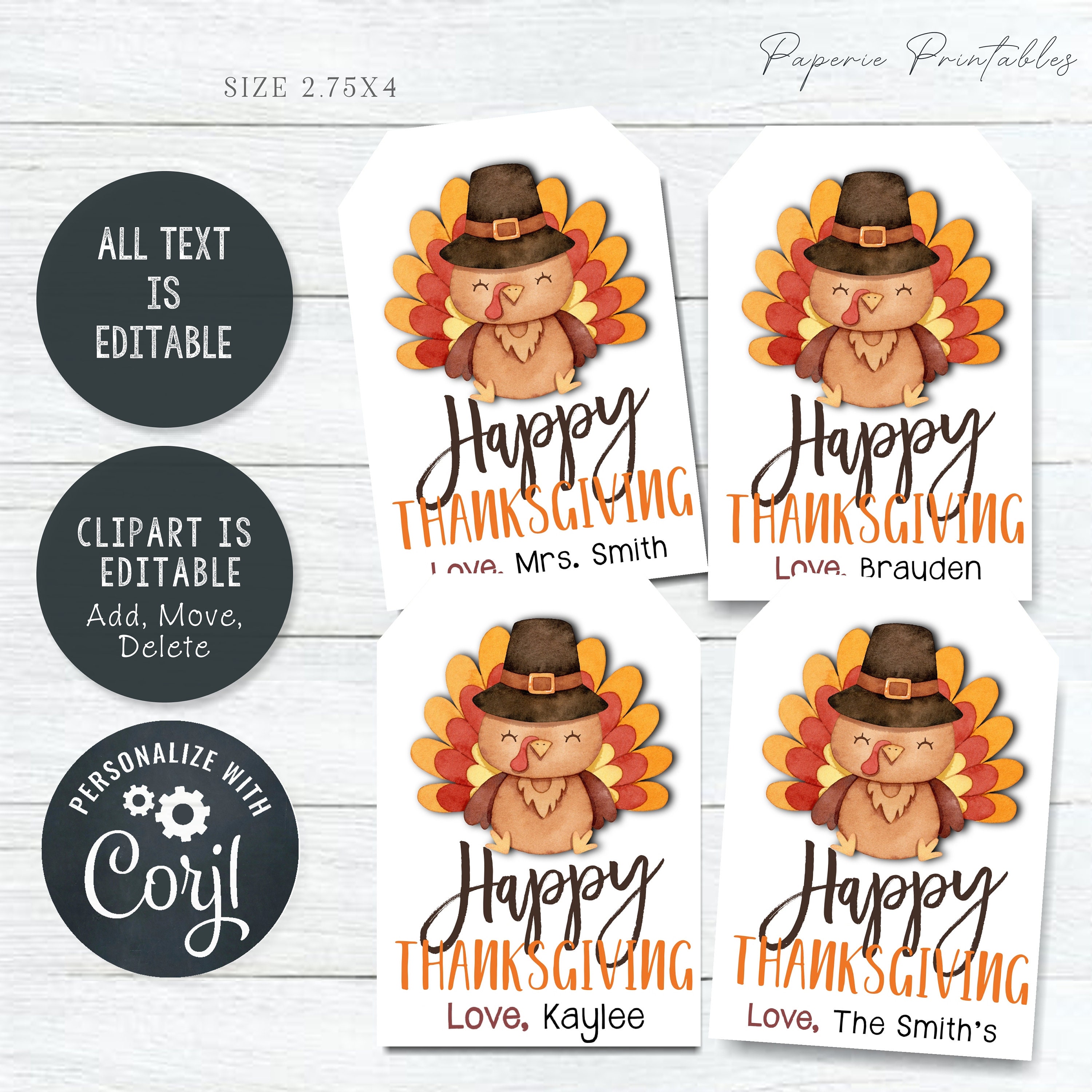 Editable Thanksgiving Gift Tags: Turkey Design (digital Download) - Etsy