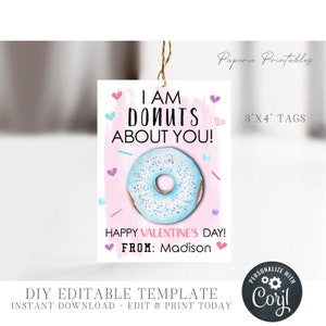Editable Donut Valentine Cards: School Valentine Tags (DIY Printable ...