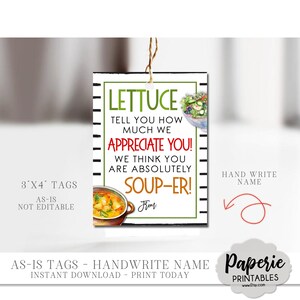 EDITABLE Salad Appreciation Gift Tag, Teacher Appreciation Tag, Thank ...