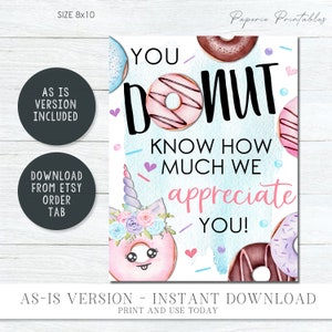 EDITABLE Donut Teacher Appreciation Sign, Teacher Appreciation ...