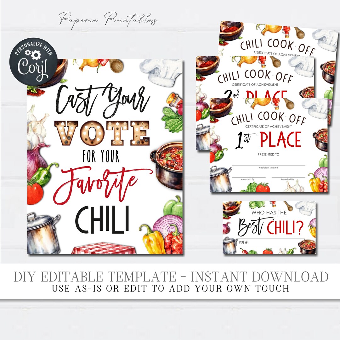Editable Chili Cook-off Voting Kit: Ballots & Certificates (digital ...