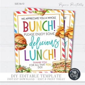 Editable Lunch Appreciation Sign: Teacher/nurse Gift (digital Download ...