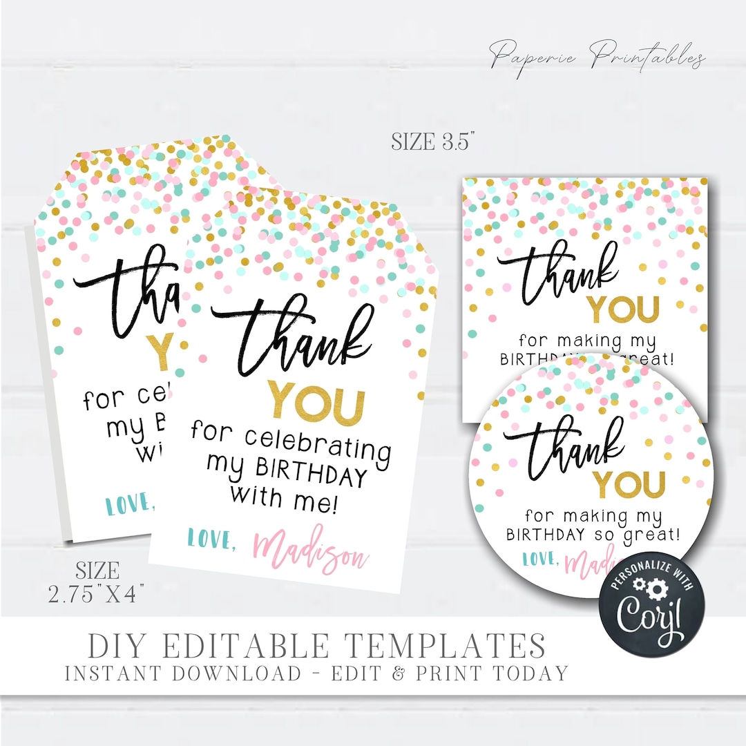 EDITABLE Confetti Birthday Favor Tag, Editable Favor Tag, Girl Birthday ...
